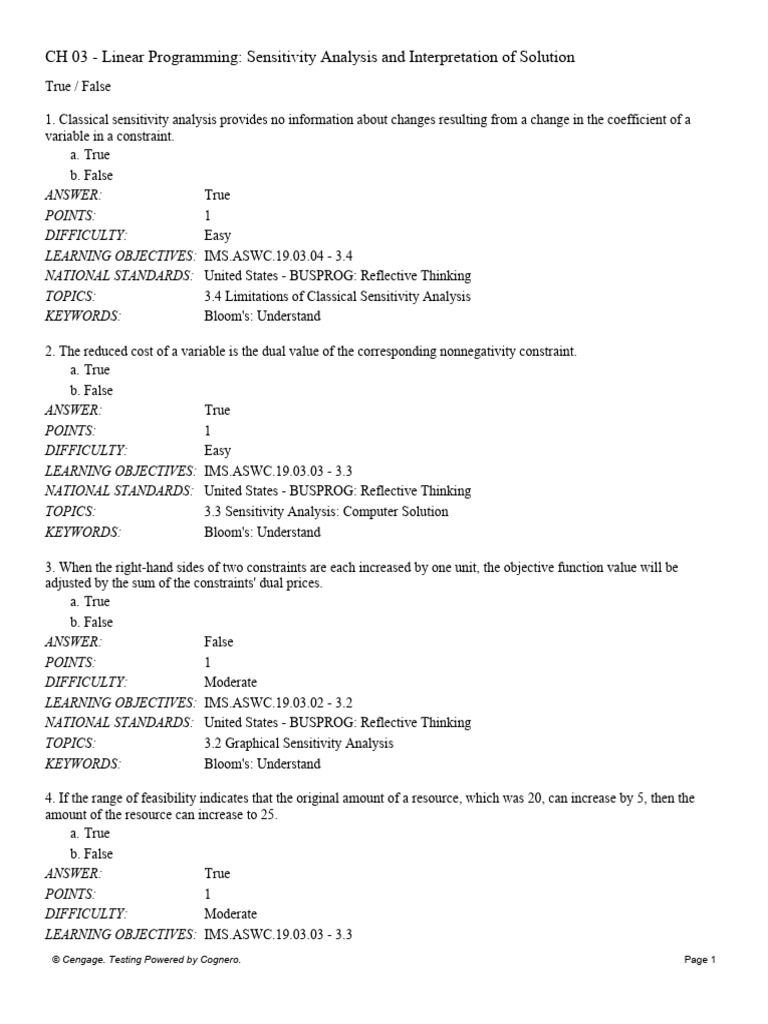 CH 03 Linear Programming Sensitivity Analysis and Interpretation of ... CH 03 Linear Programming Sensitivity Analysis and Interpretation of ...