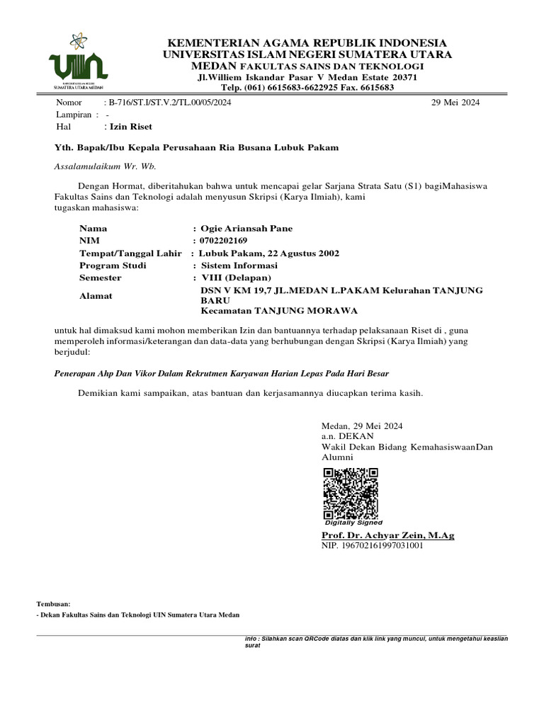 Surat Riset Penelitian | PDF