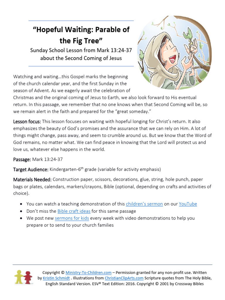 Sunday School Lesson For Kids Mark 13 Hopeful Waiting Merged | PDF ...