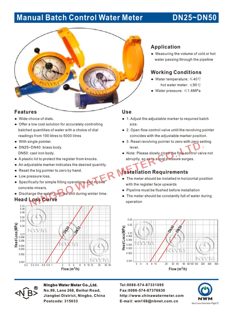 Manual Batch Control Water Meter Guide | PDF | Water | Chemical Engineering