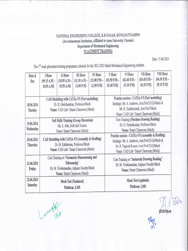 Placement Training Program Schedule | PDF