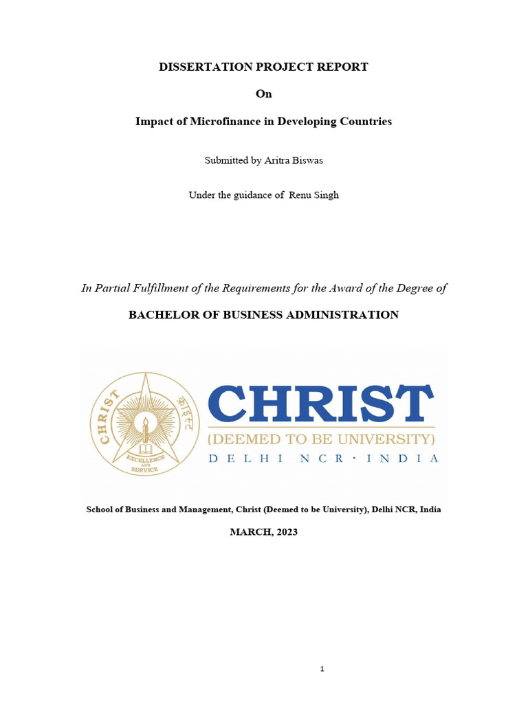 Dissertation Project Report 20212464 | PDF | Microfinance | Microcredit