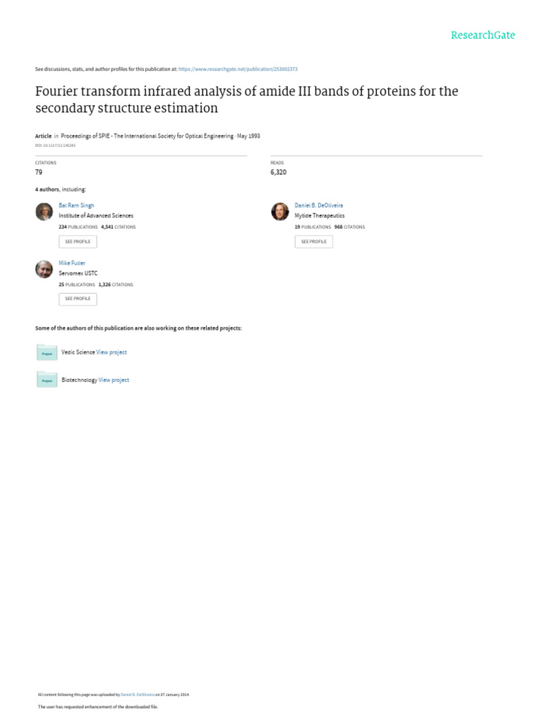Fourier Transform Infrared Analysis of Amide III Bands of Proteins For ...