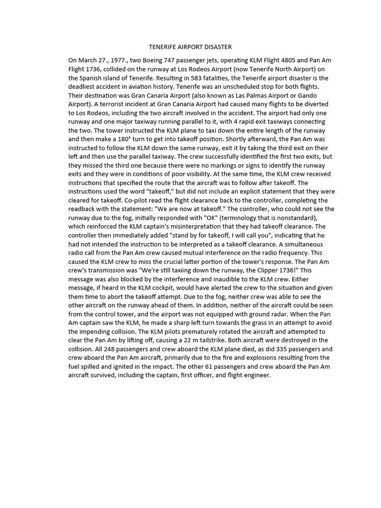 Tenerife Airport Disaster Overview | PDF | Airliner Accidents And ...