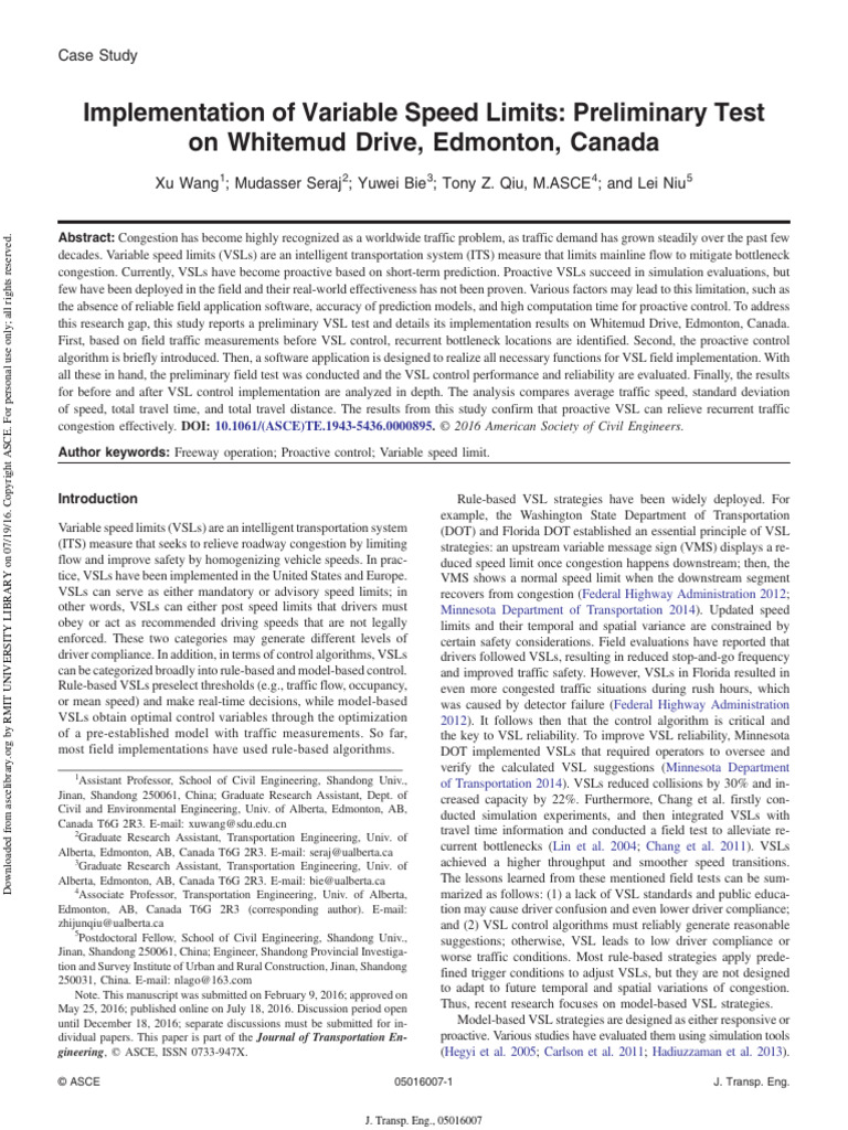 Implementation of Variable Speed Limits Preliminary Test | PDF | Traffic