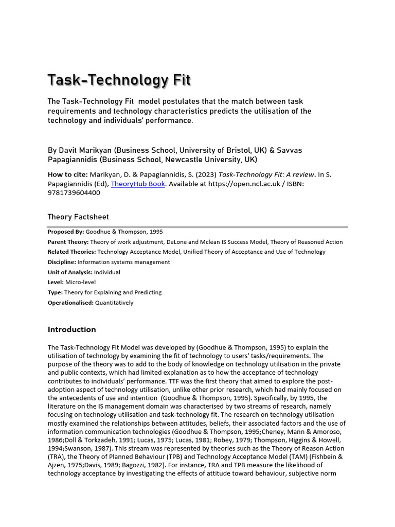 Task Technology Fit | Download Free PDF | Attitude (Psychology) | Usability