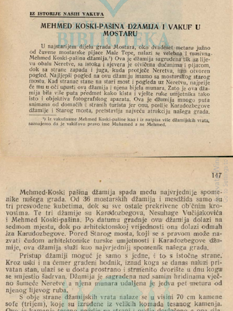 Hivzija Hasandedić Koski Mehmed Ašina Džamija I Vakuf U Mostaru | PDF