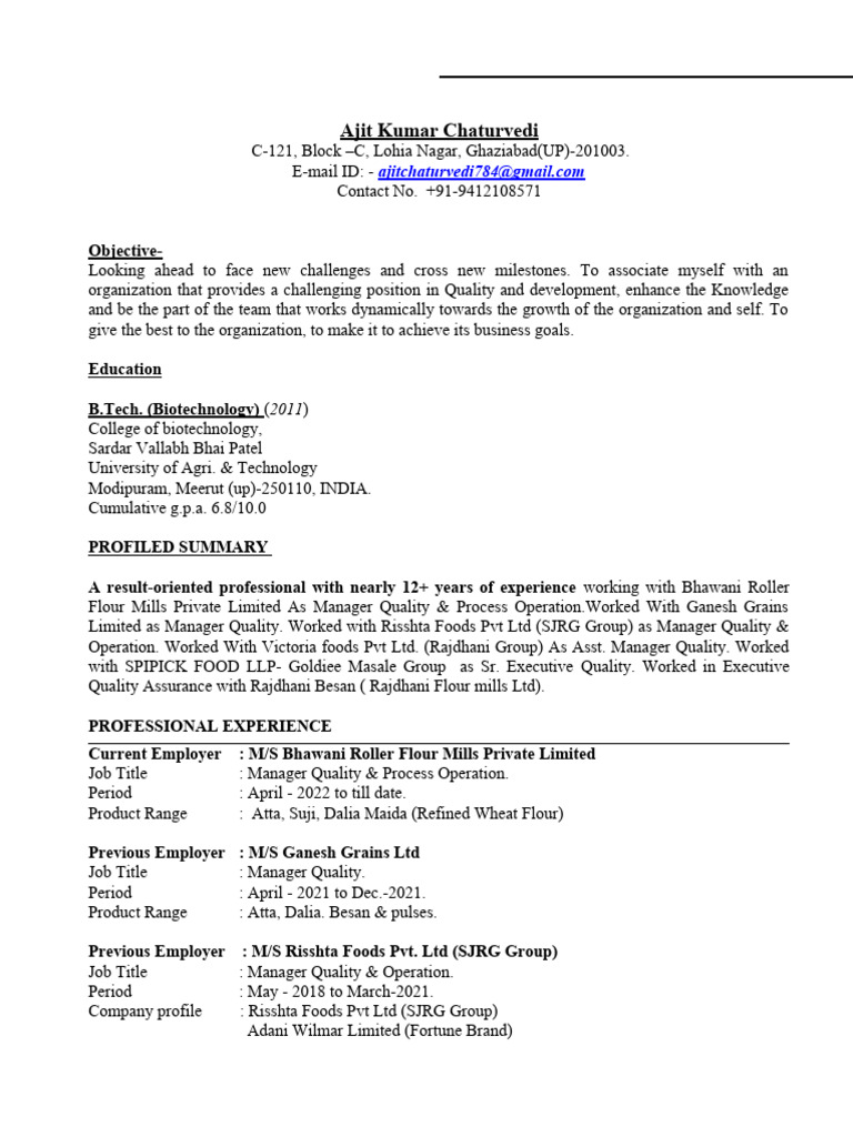 CV AJIT | Download Free PDF | Foods