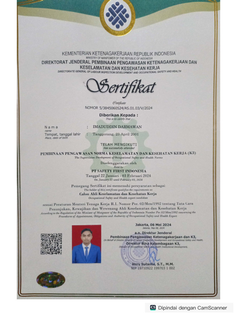 Sertif AK3U - Imaduddin | PDF