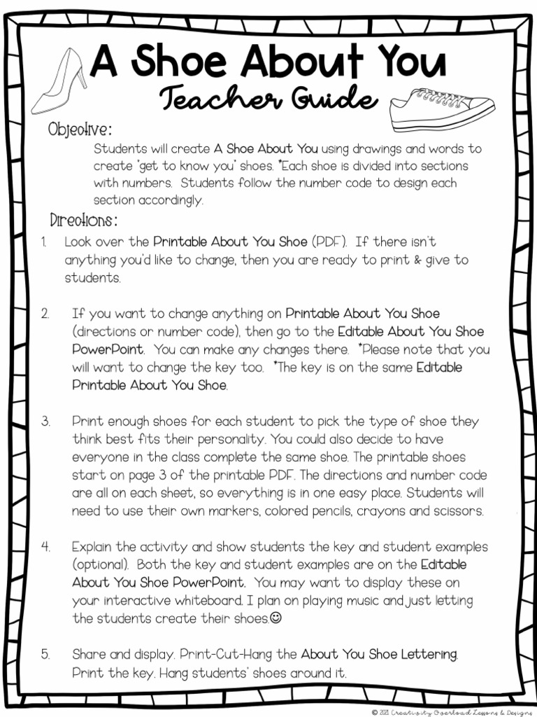 Printable a Shoe About You (5 Different Shoe Templates & Key) | PDF