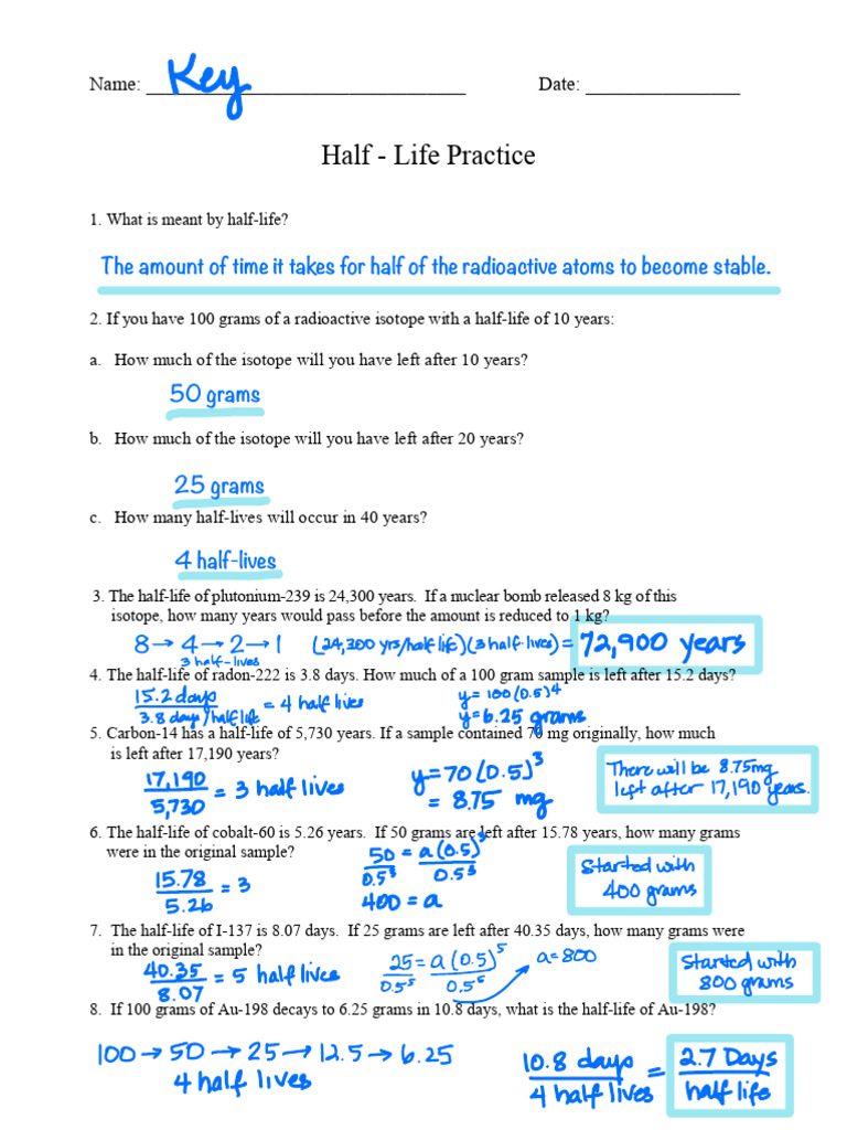 Radioactive Half-Life Exercises | PDF | Radioactive Decay | Isotope