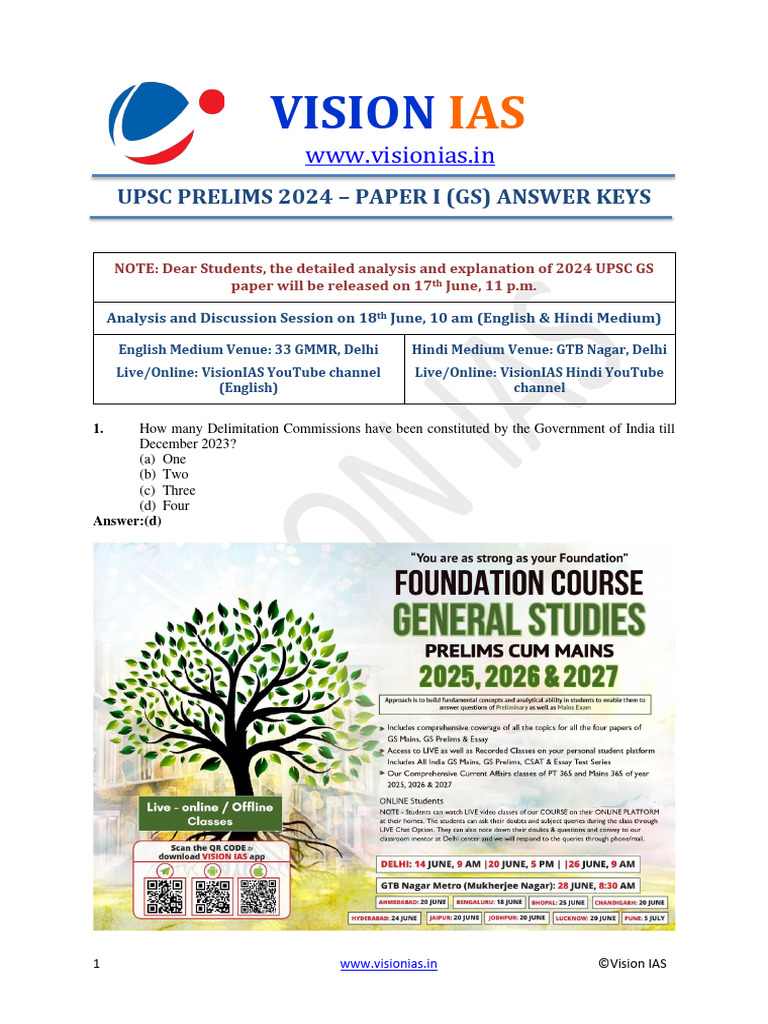 VisionIAS Prelims Solution January 2025 GS Prelims 2024 | PDF