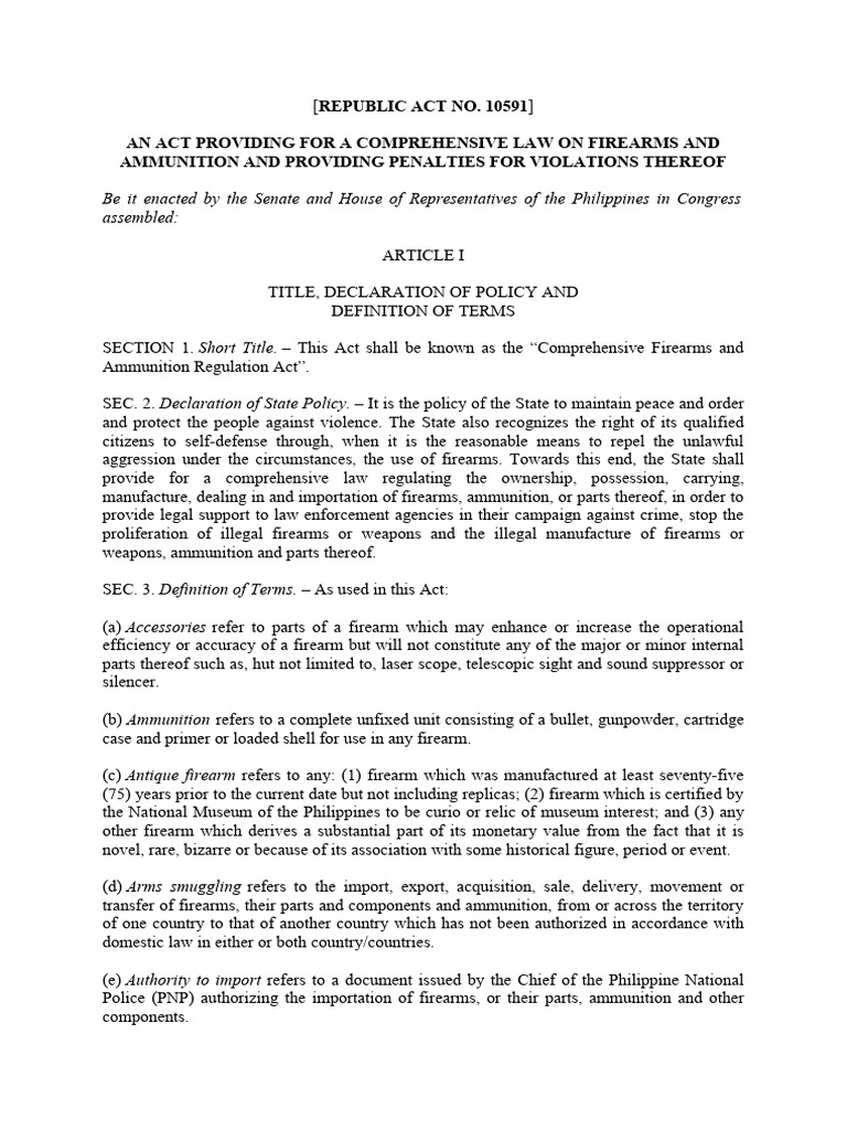 Republic Act No 10591 | PDF | Firearms | Gun Barrel