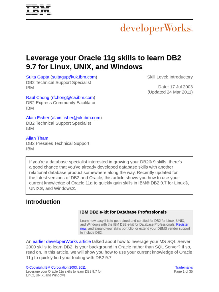 DB2 09.7 LUW Leverage Your Oracle 11g Skills To Learn DB29 7 | PDF | Ibm Db2 | Databases