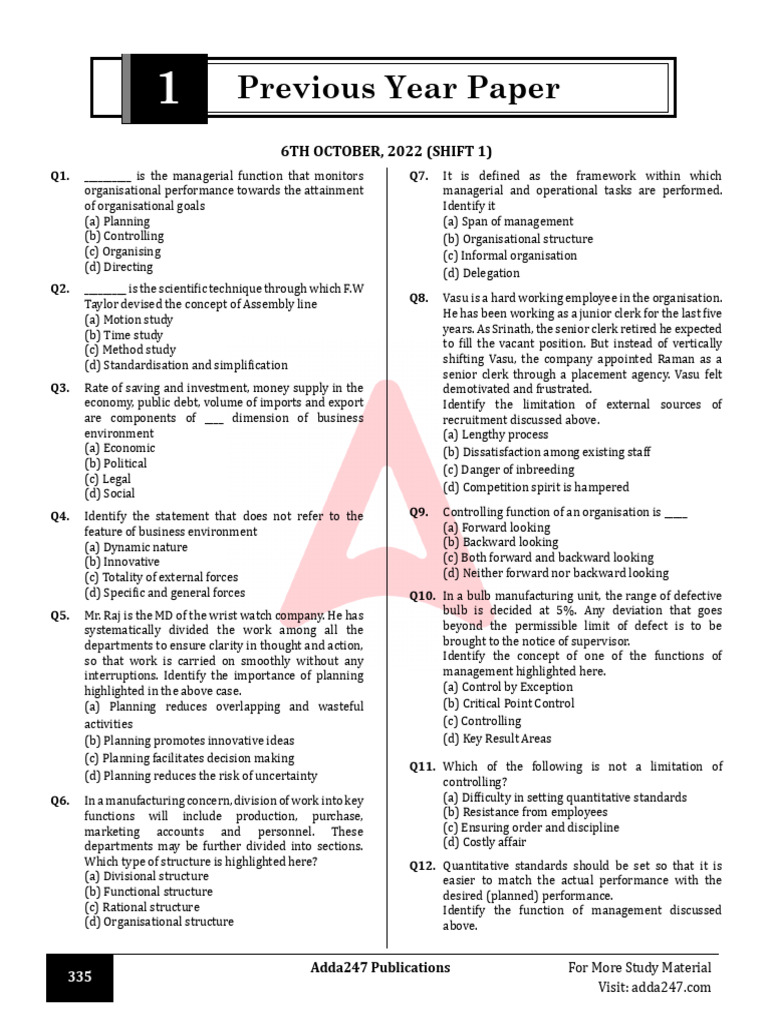 UG CUET Commerce (Business Studies) - Previous Year Papers | PDF ...