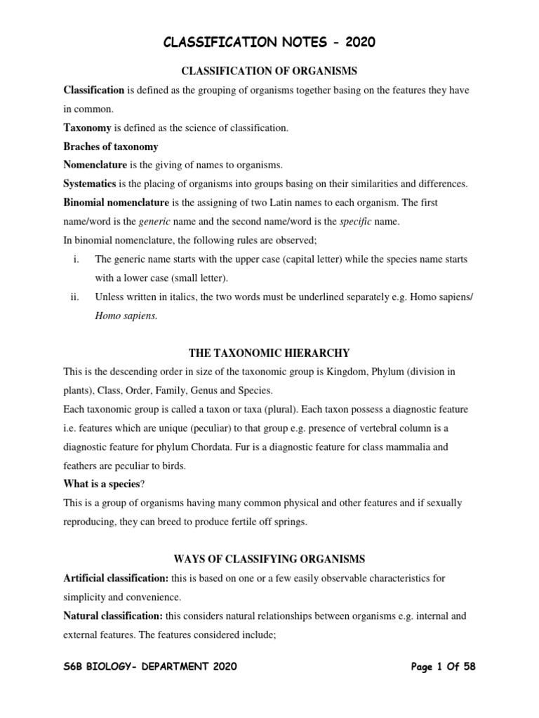 BIOLOGY A LEVEL CLASSIFICATION NOTES - 2020 | Download Free PDF ...