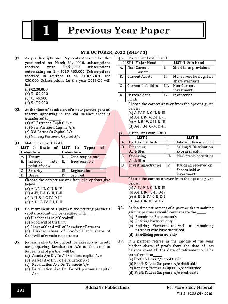 CUET Commerce Quantitative Aptitude Paper | PDF | Debits And Credits ...