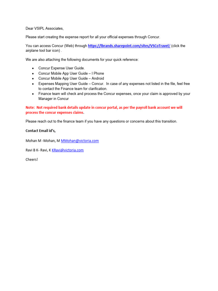Concur Tool For Reimbursement | PDF