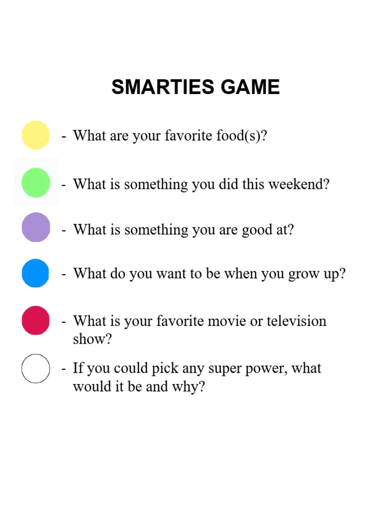 Smarties Game: Fun Icebreaker Questions | PDF