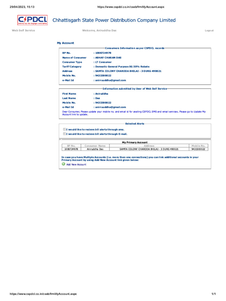 Https WWW - Cspdcl.co - in Cseb frmMyAccount | PDF