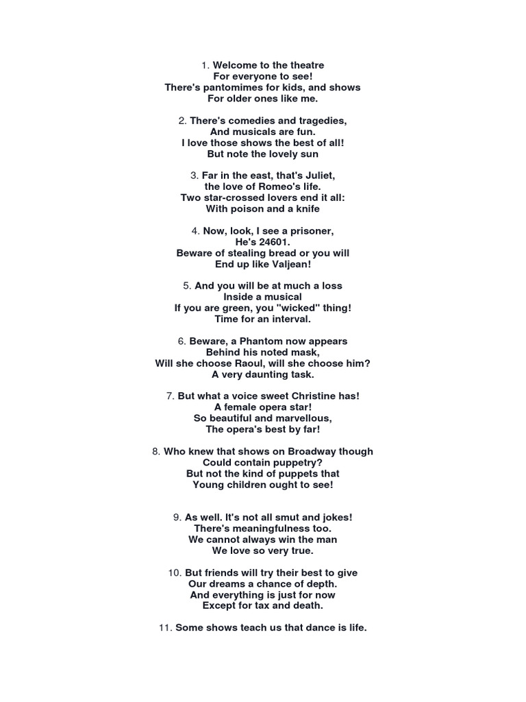 Welcome 2 Theatre Poem | PDF