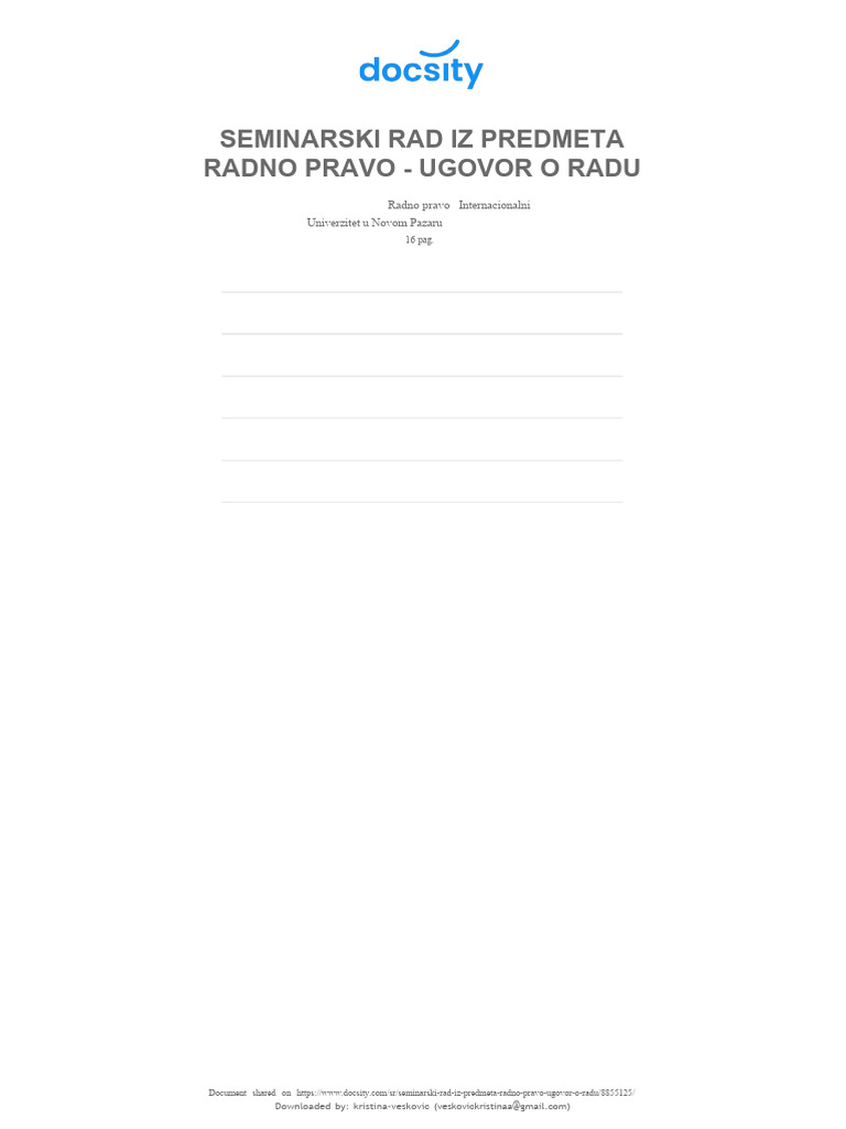 Seminarski Rad Iz Radnog Prava-Ugovor o Radu | PDF