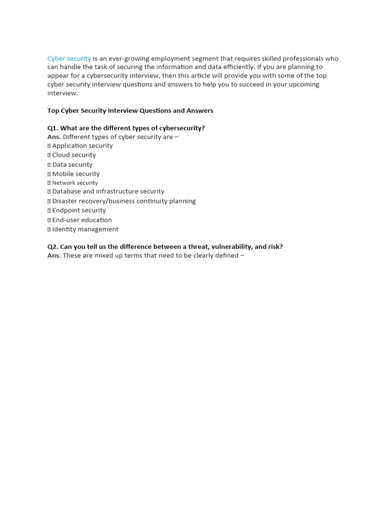 Cyber Security Questions and Answers | PDF | Security | Computer Security