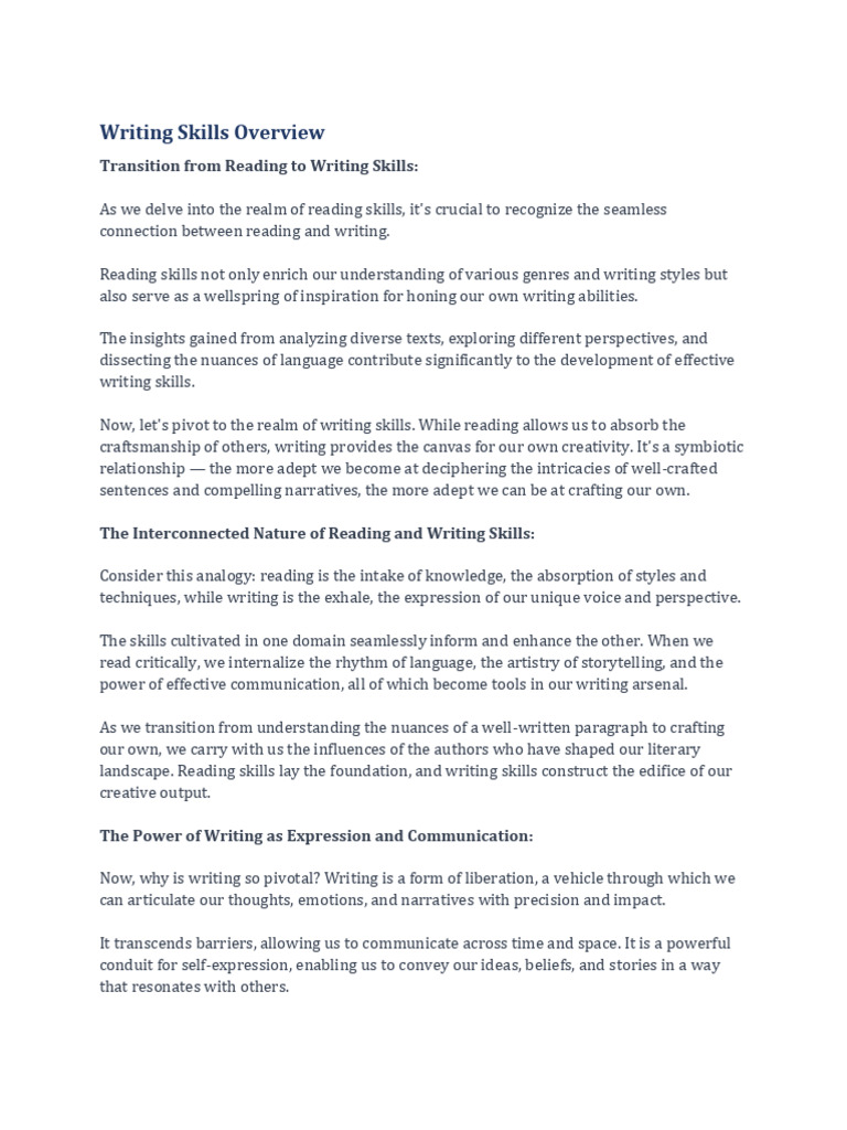 Writing Skills Overview | PDF | Human Communication | Writing