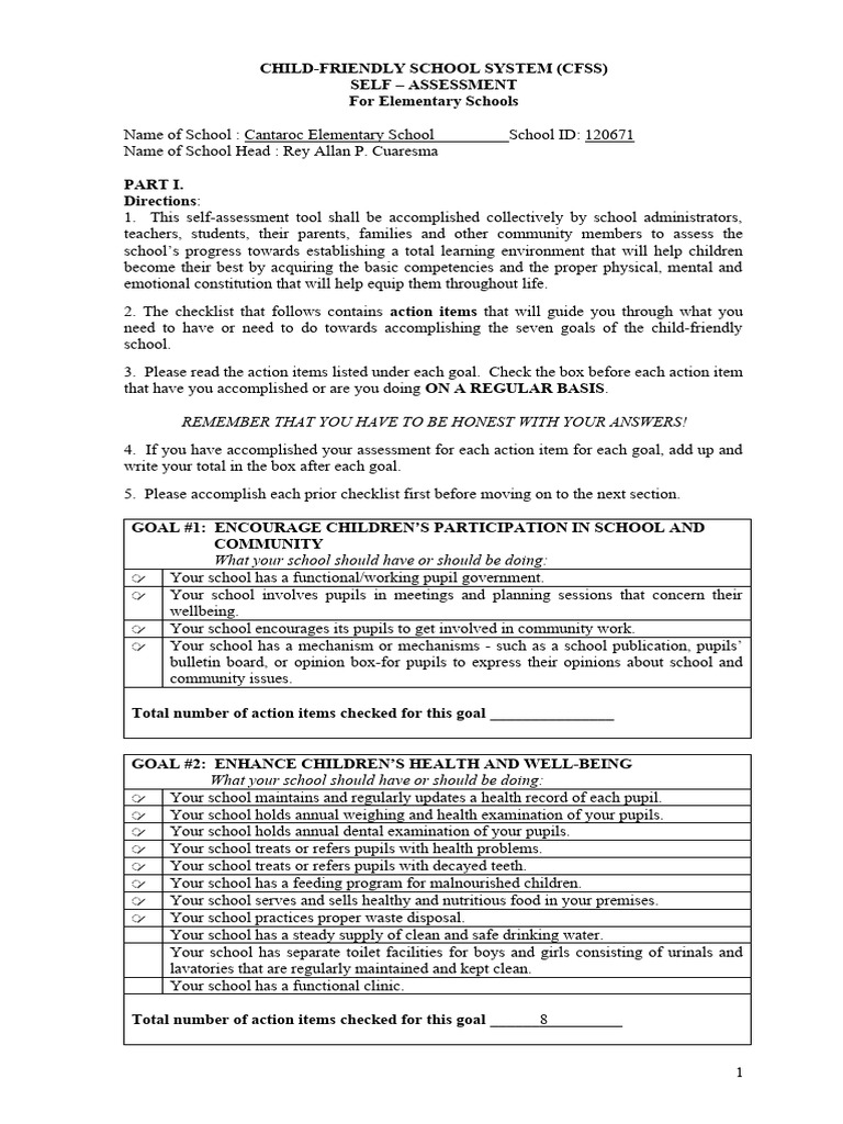 CHILD FRIENDLY-elem - Questionnaire Revised | PDF | Teachers | Goal