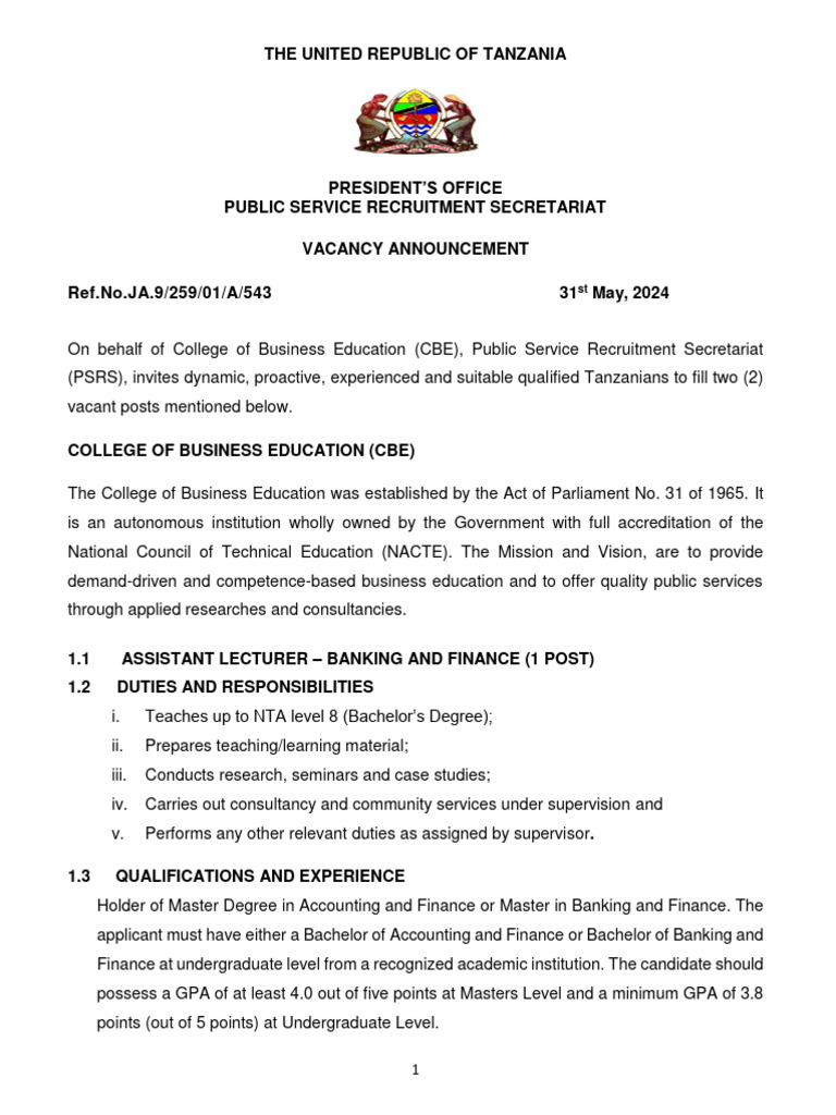 20240106330144tangazo Cbe | PDF | Bachelor's Degree | Diploma
