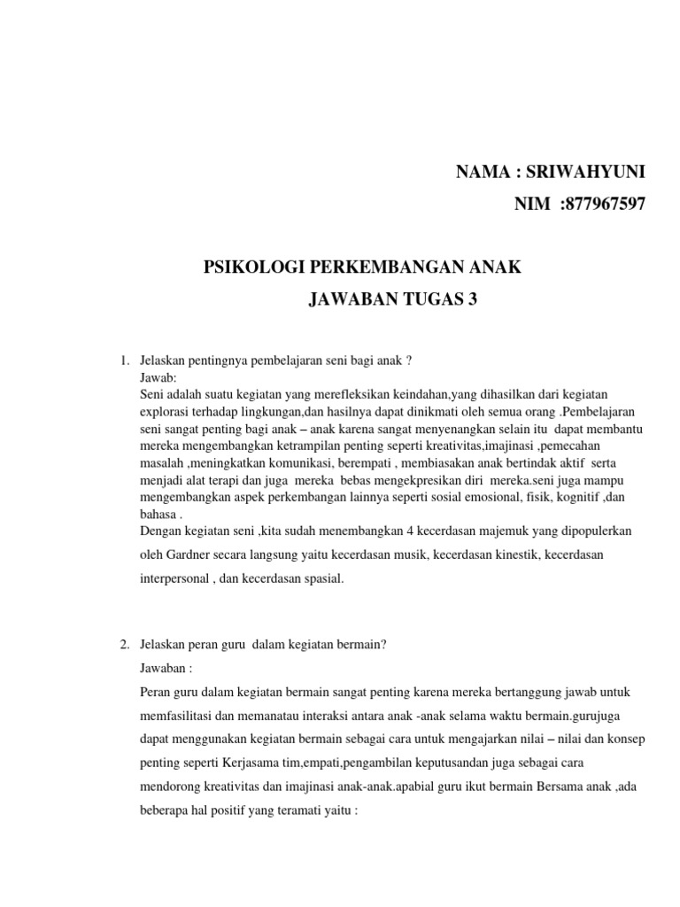 TUGAS 3 Psi-Perkembangan Anak - 877967597 | PDF