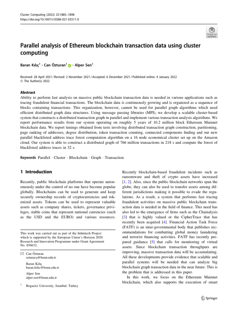 Parallel Analysis of Ethereum Blockchain Transaction Data Using Cluster ...