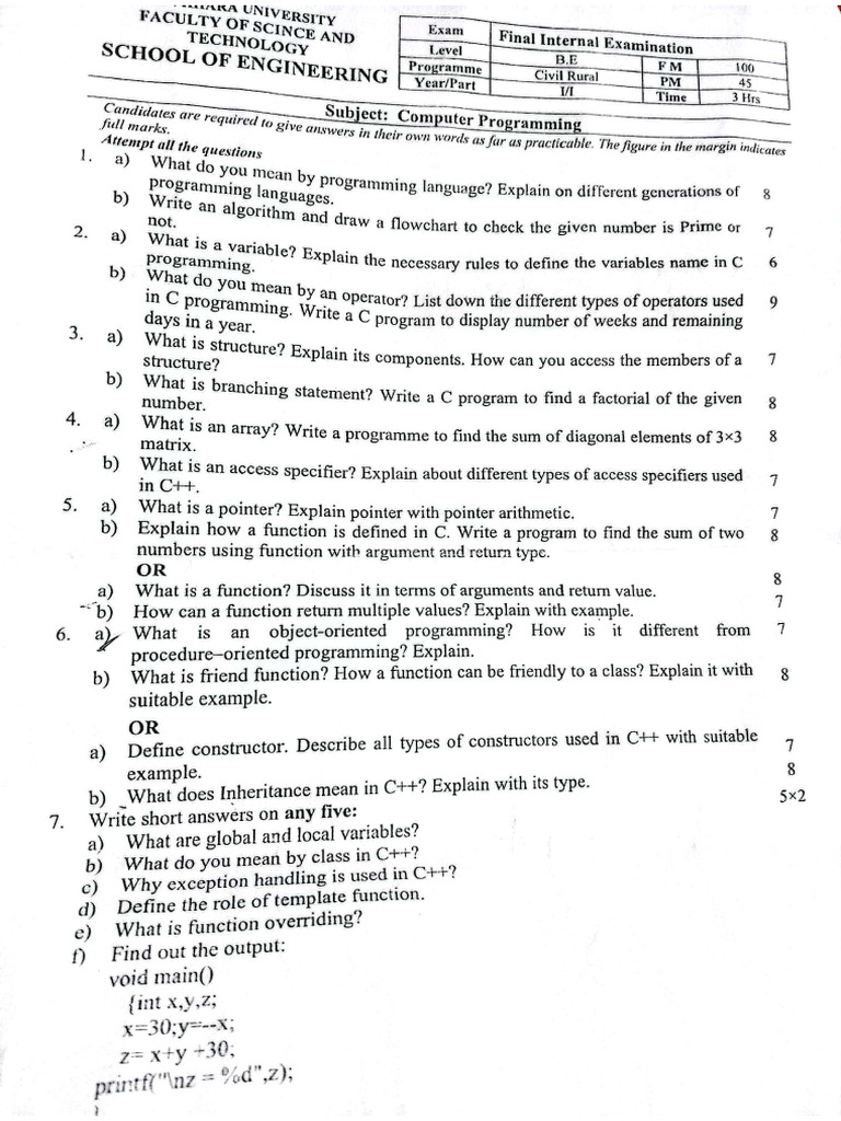 Exam Paper C++ | PDF