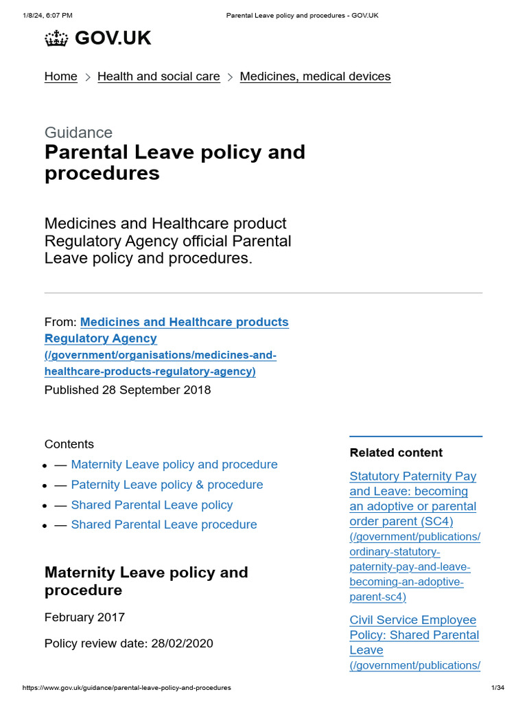 Parental Leave Policy and Procedures - GOV - UK | PDF | Parental Leave ...