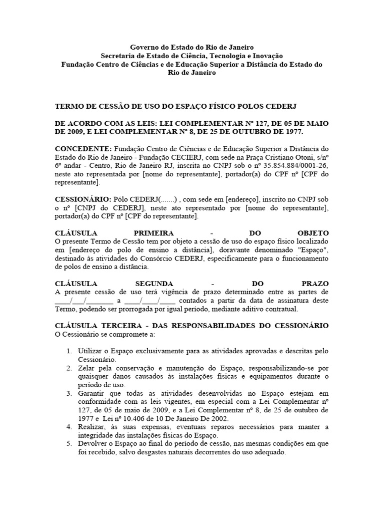 Termo De Cessao Pdf Educação à Distância