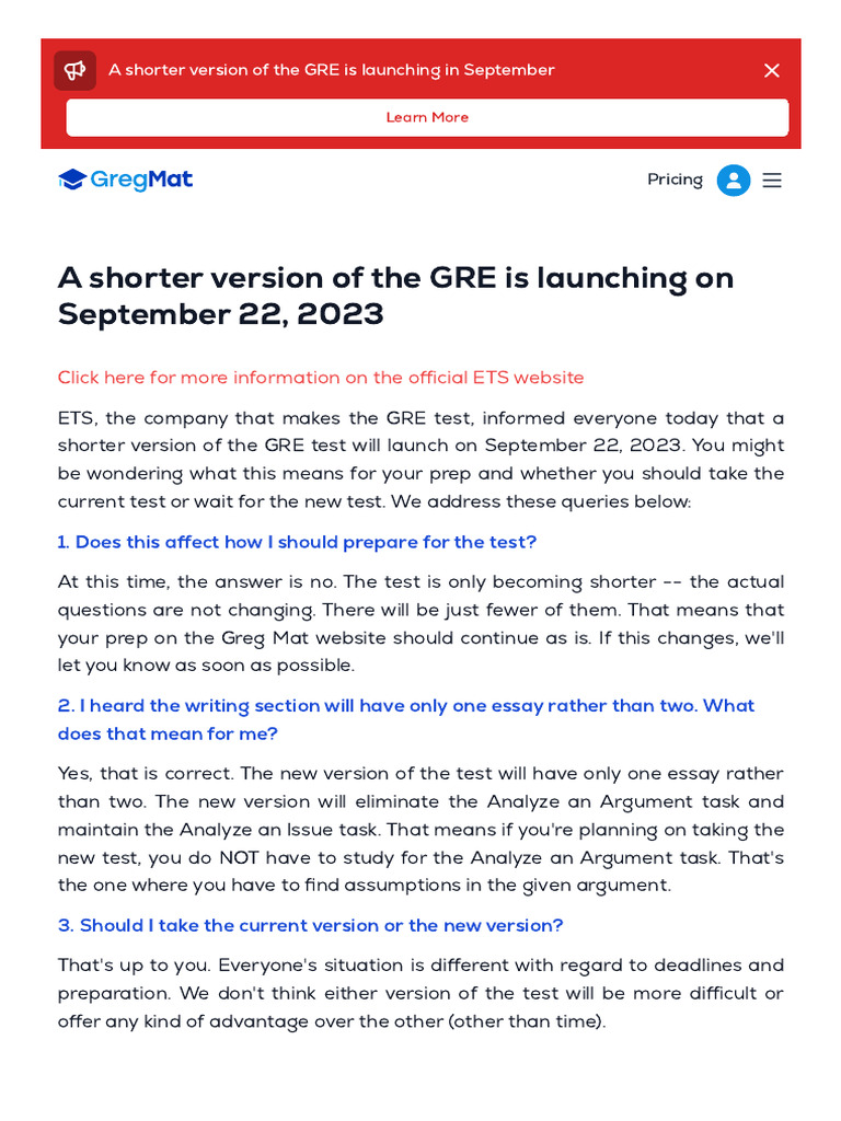 GRE's Shorter Version - GregMat | PDF