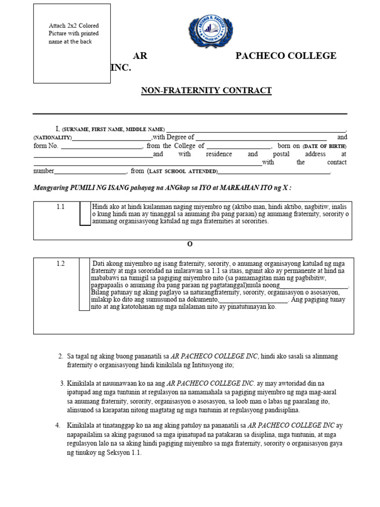Ar Pacheco Frat Contract | PDF