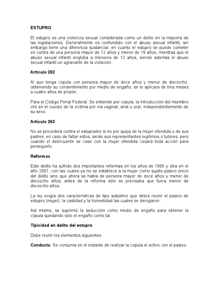 Delito de Estupro: Definición y Elementos | PDF | Abuso sexual | La ...