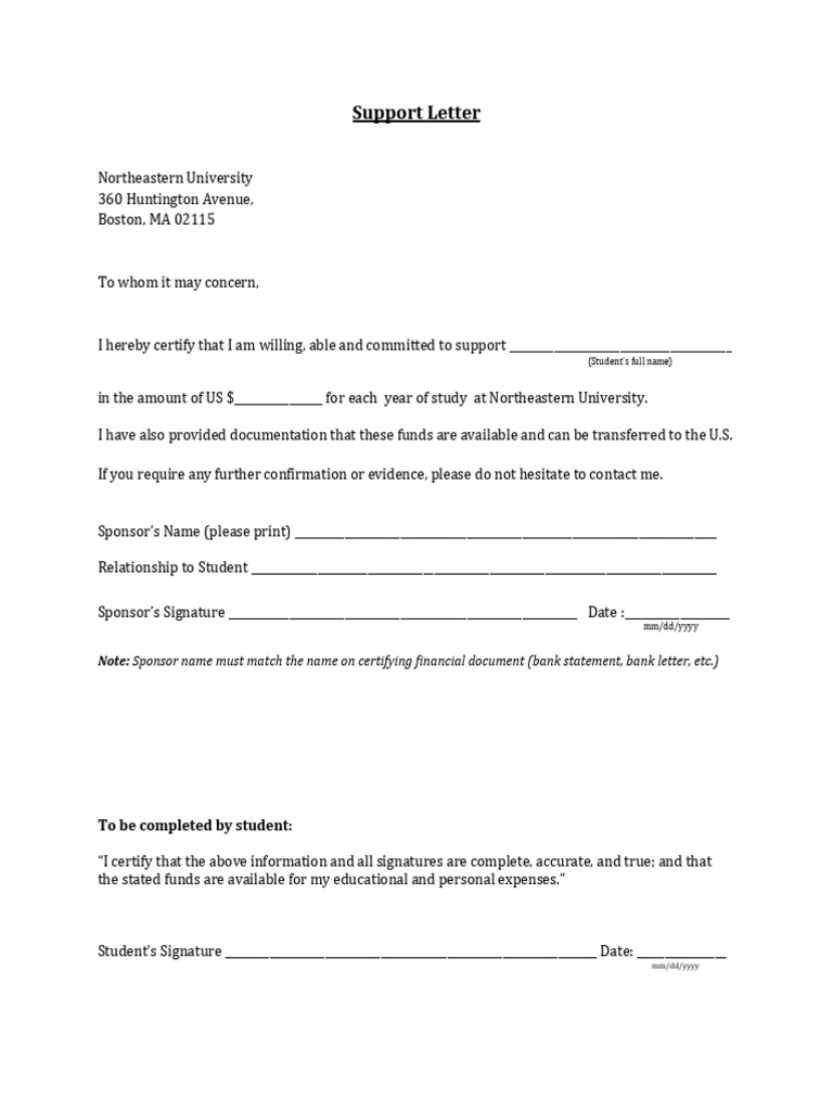 Affidavit of Support Example Letter | PDF