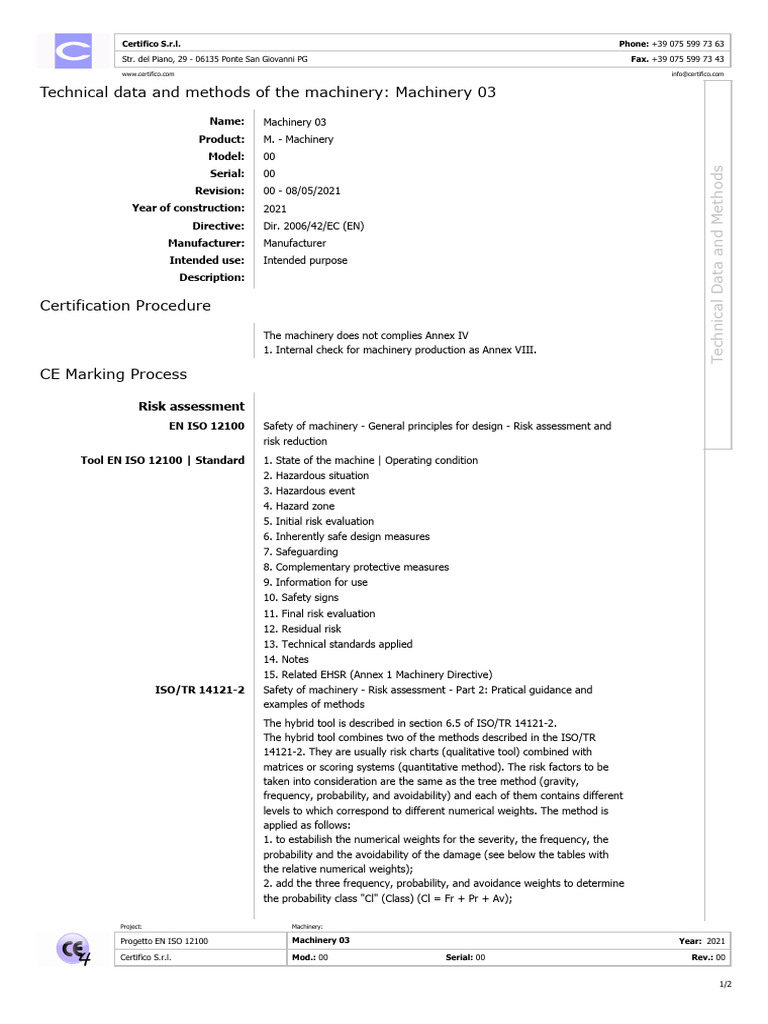 Machinery 03 Technical Data & Safety Methods | PDF | Risk | Risk Assessment