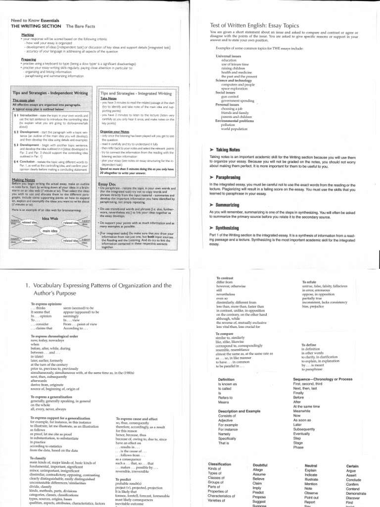 TOEFL Student Book WRITING MATERIALS | PDF