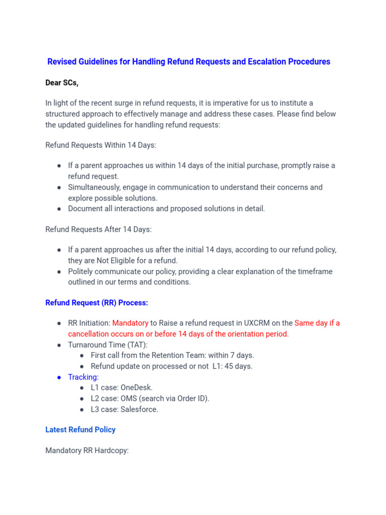 Revised Guidelines For Handling Refund Requests and Escalation ...