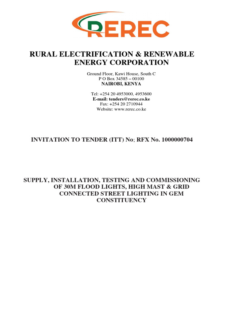 Supply, Installation, Testing and Commissioning of 30m Flood Lights ...