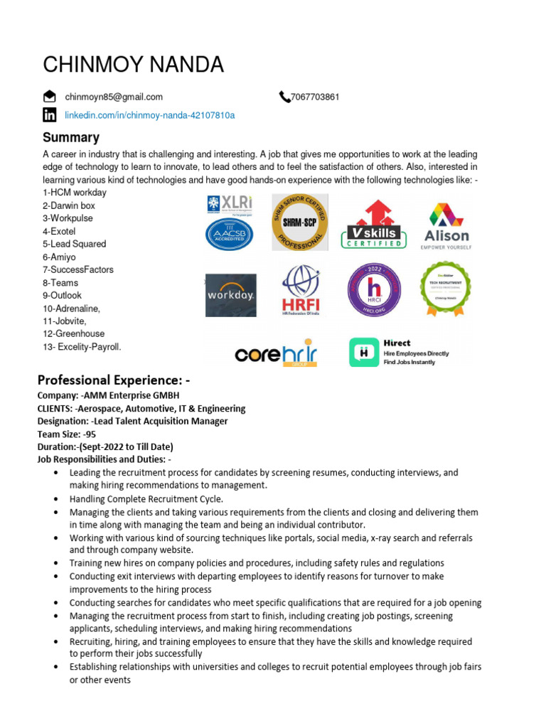 Chinmoy Nanda - Lead TA | PDF | Recruitment | Human Resources