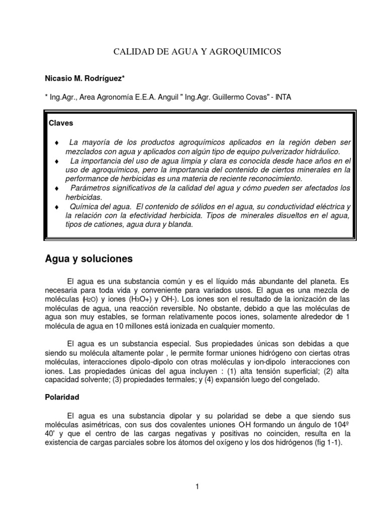 Calidad de Agua y Agroquã - Micos (2000) | PDF | Sal (química) | Coloide