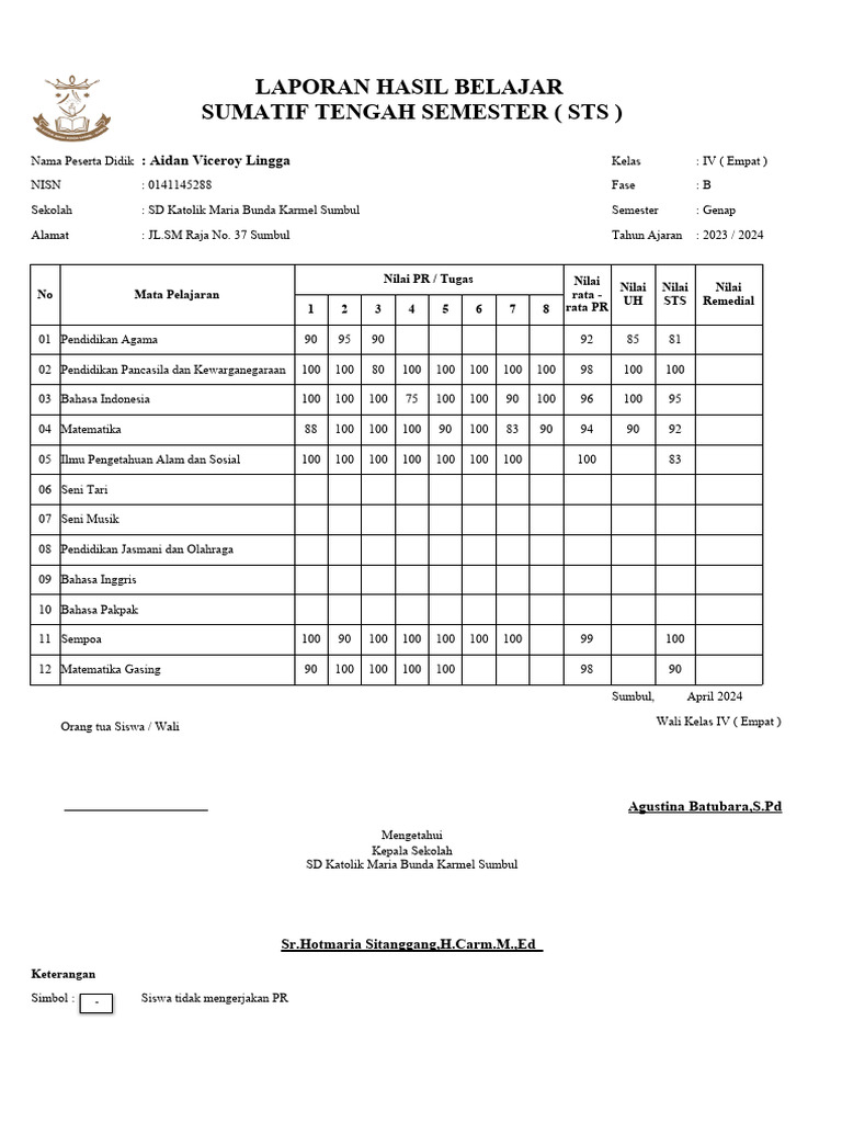RAPOR UTS 1 KERTAS A4 GENAP_2024 | PDF