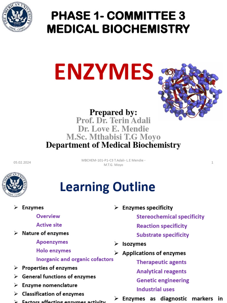 Mbchem101 - P1 - C3-Enzymes-Structure and Function | PDF | Cofactor (Biochemistry) | Enzyme