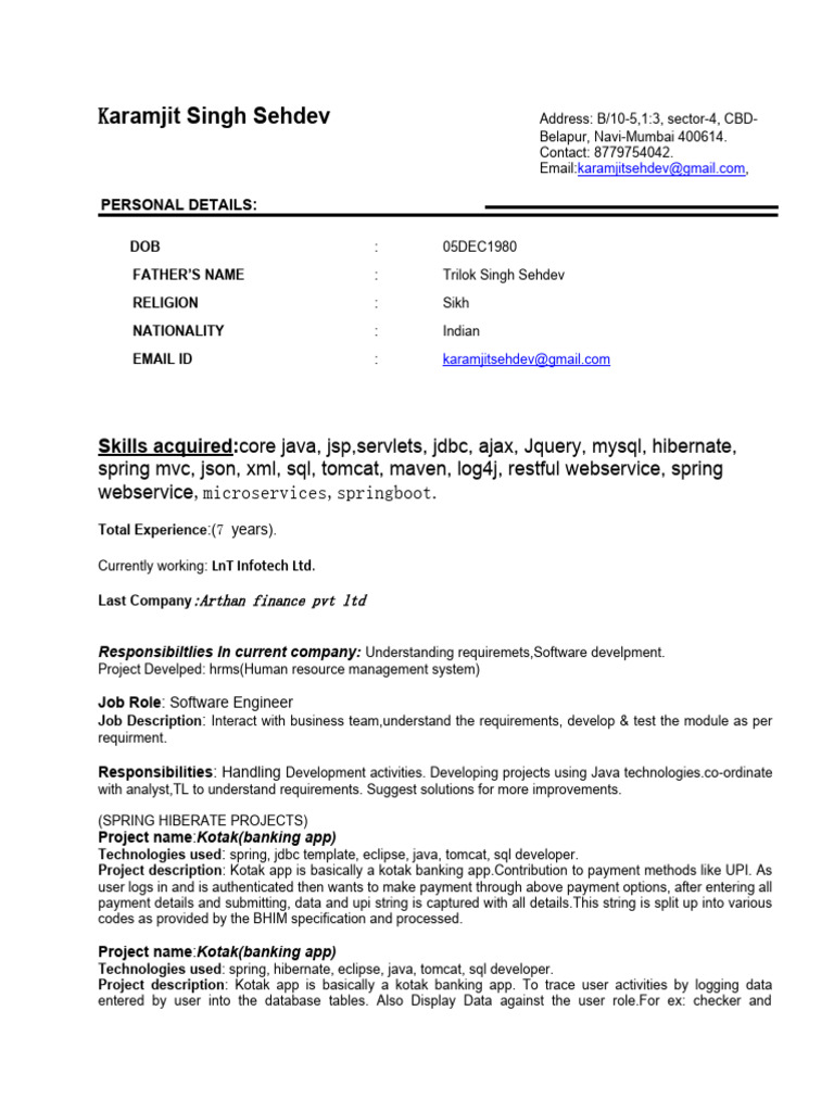 Profile of Karamjit Singh Sehdev | PDF | Web Service | Information ...