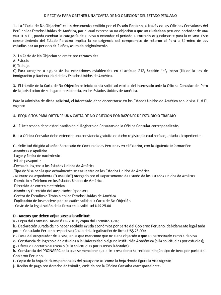 Carta de No Objeción | Descargar gratis PDF | Visa de viaje | Pasaporte