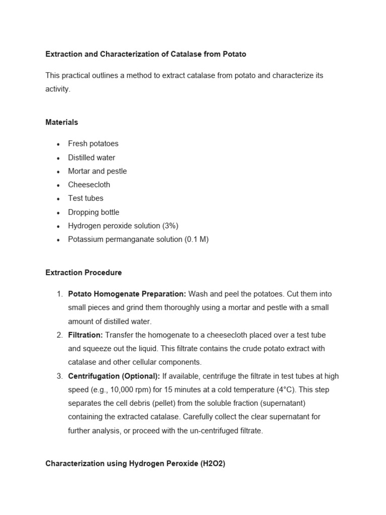 Practical of Extraction and Characterization of Catalase From Potato ...